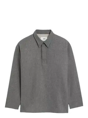 Ami Long-Sleeved Wool Polo Shirt 050 Grey