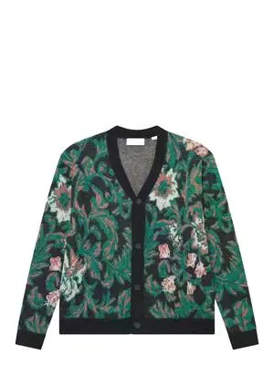 LES DEUX Alex Jacquard-floral Cardigan - Black