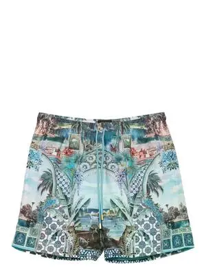 Camilla Landscape Leopard Print Shorts - Blue
