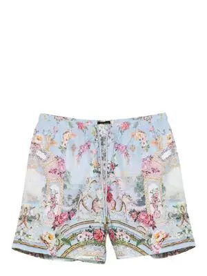 Camilla Floral-print Drawstring Shorts - Blue