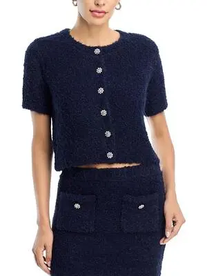 Aqua Boucle Short Sleeve Cardigan - Navy