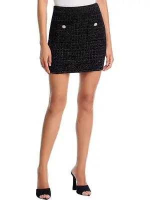 Aqua Crystal Button Sweater Skirt - Black