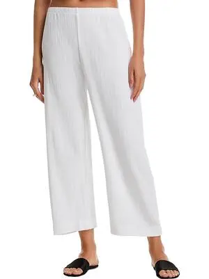 LESET Pointelle Cropped Wide Leg Pants - White