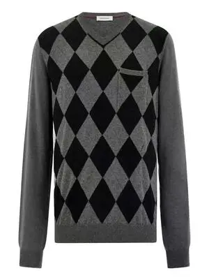 FERRAGAMO Argyle Pocket V-neck Sweater - Grey