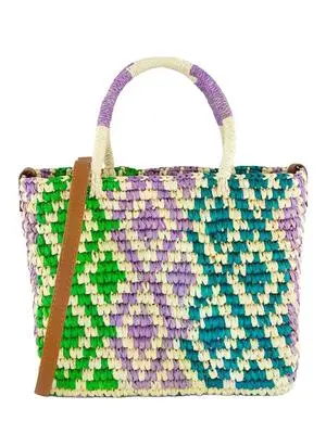 SENSI STUDIO Medium Patterned Straw Tote Bag - Neutrals