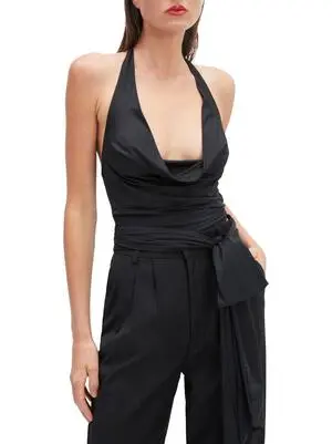 Bardot Francine Cowl Neck Halter Top - Black