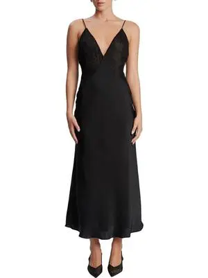 Bardot Vivianna Embroidered Lace & Satin Evening Dress - Black