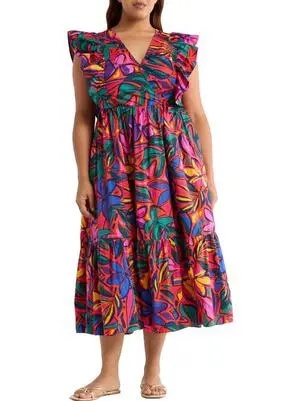 SUGARLIPS Printed Cotton Maxi Dress - Red/multi