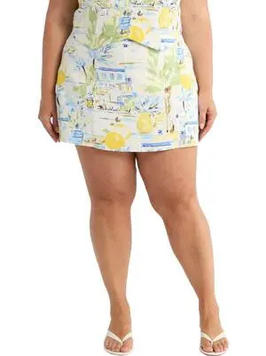 SUGARLIPS Landscape Print Mini Skirt - Ivory/blue