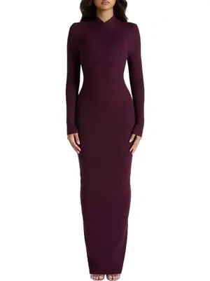 Naked Wardrobe Ribbed Long Sleeve Sweater Dress - Dark Plum