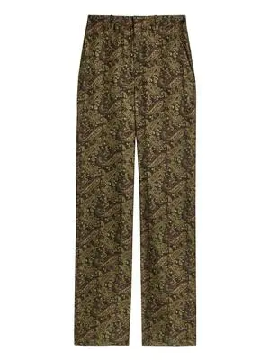Saint Laurent Paisley Wide-leg Silk-twill Trousers - Green