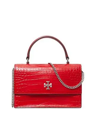 Tory Burch Mini Kira Croc Embossed Top Handle Bag - Red Sky