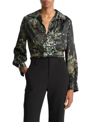 Vince Silk Button-up Shirt - Black Sky