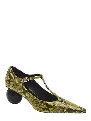Marni Orb Snakeskin Embossed T-strap Pumps - 00v07 Light Lime