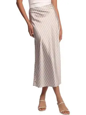 PETAL & PUP Satin Midi Skirt - Grey Stripe