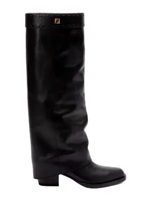 Fendi Leather Knee High Boots - Black