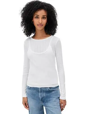 LESET Pointelle Knit Layered Long Sleeve Top - White