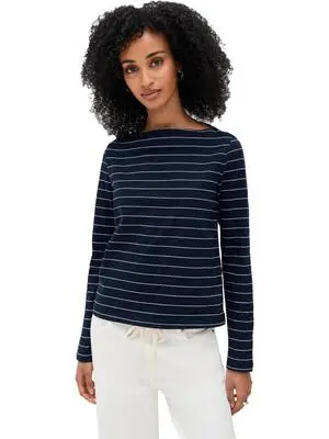 LESET Margo Stripe Boat Neck Long Sleeve Tee - Midnight/natural Stripe