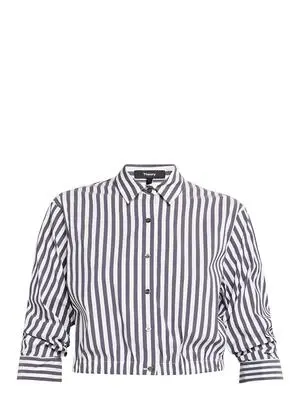 Theory Striped Cropped Button-front Shirt - Blue Multi