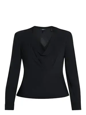 Theory Draped Long-sleeve Silk Blouse - Black