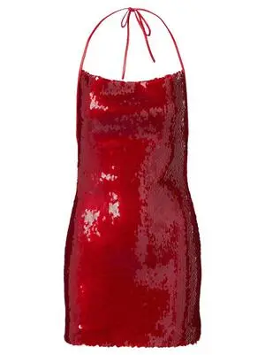 David Koma Halterneck Mini Sequin Dress - Red