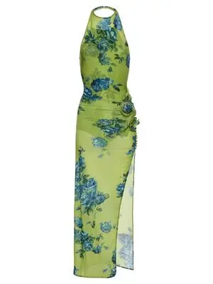 Magda Butrym High Neck Floral Applique Midi Dress - Green