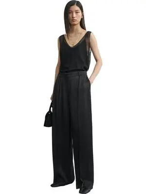 TOTÊME Wide Leg Satin Trousers - Black