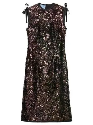Prada Sequin Embellished Sleeveless Midi Dress - Brown