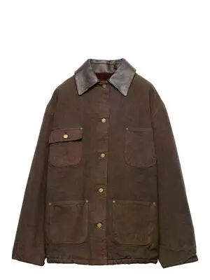 Prada Canvas Jacket With Leather Collar - Brown