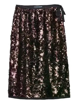 Prada Sequin-embellished Ribbon-tied Skirt - Brown