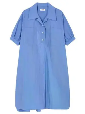 STUDIO TOMBOY Shirt-collar Puff-sleeve Dress - Blue