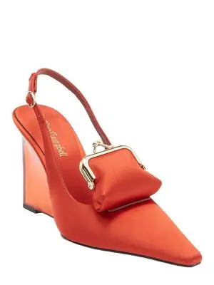 Jeffrey Campbell Pay Me Slingback Wedge Pumps Orange Satin Combo