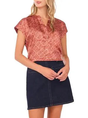 Vince Camuto Geo Print Satin Top - Spiced Red