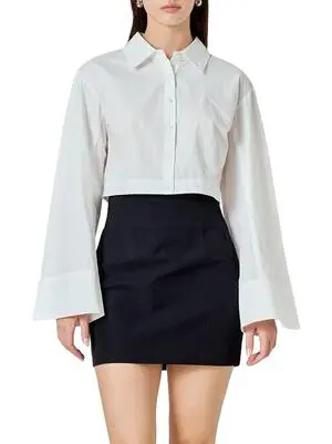 Endless Rose Flare Sleeve Button-up Crop Shirt - White