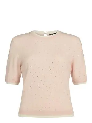 Maje Embellished Wool Short-Sleeve Sweater Pink