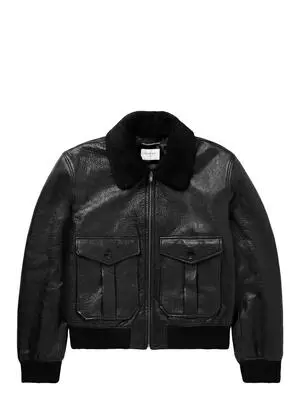 Saint Laurent Shearling-trimmed Full-grain Leather Jacket - Black