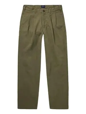 NOAH Straight-leg Pleated Herringbone Cotton Trousers - Green