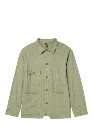 Kapital Gibson Striped Linen And Cotton-blend Overshirt - Green