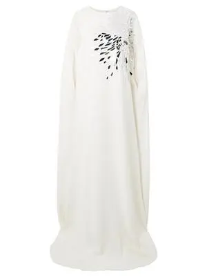 Oscar De La Renta Embellished Stretch Silk-georgette Gown - Ivory