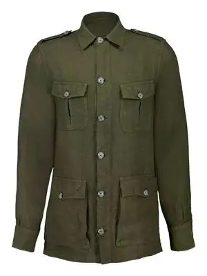 120% Lino Cargo-pockets Linen Shirt - Green