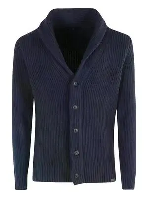 FAY Ribbed Virgin Wool Cardigan - Blue