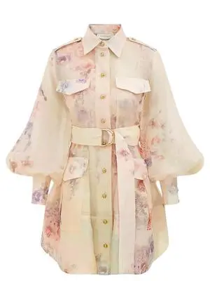 Zimmermann Floral-print Belted Mini Dress - Pink
