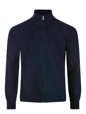 LARDINI Ribbed Zip-up Sweater - Blue