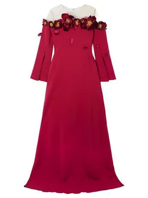 Oscar De La Renta Embellished Mesh-trimmed Crepe Gown - Red