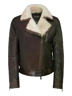 MOORER Shearling Leather Jacket - Brown