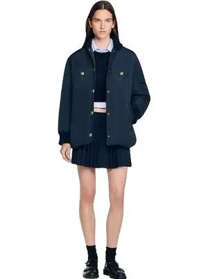 Sandro Quilted Puffer Jacket With Teddy Collar - Blue / Navy