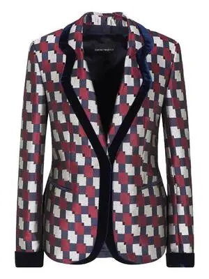 Emporio Armani Geometric Jacquard Blazer With Velvet Details - Red