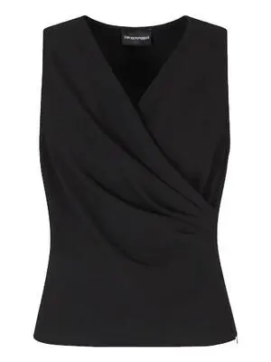Emporio Armani Fluid Crêpe Draped Top - Black