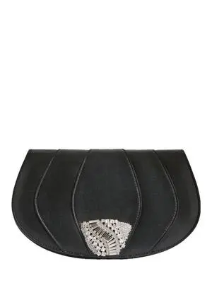 GIUSEPPE ZANOTTI Leather Clutch Bag With Jewel Accessory - Black