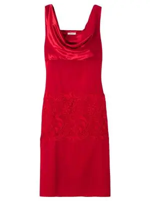 FERRAGAMO Satin- And Lace-paneled Silk-chiffon Midi Dress - Red